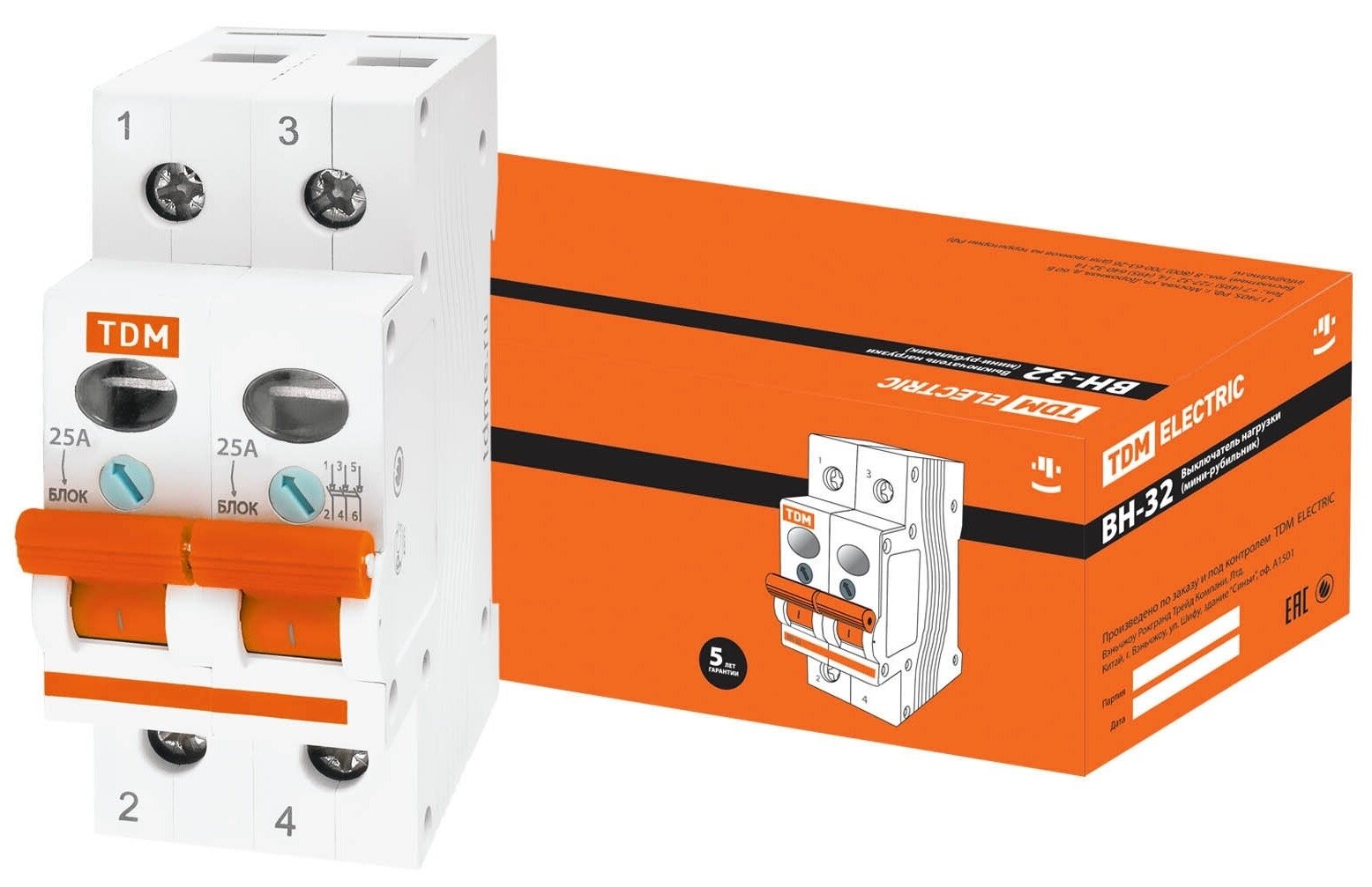 Выключатель нагрузки TDM Electric / ТДМ Электрик ВН-32 2P 25A, SQ0211-0013 / рубильник