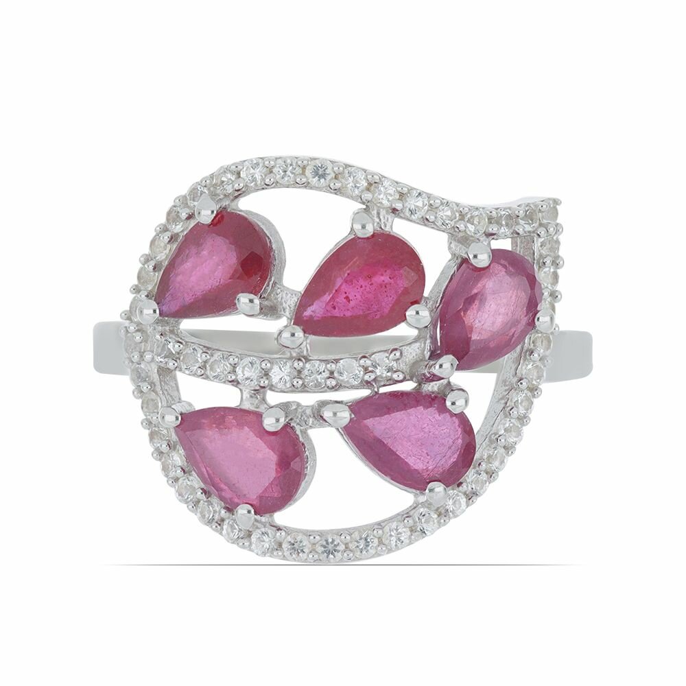 Кольцо тонкое, серебро, 925 проба, родирование, рубин, топаз