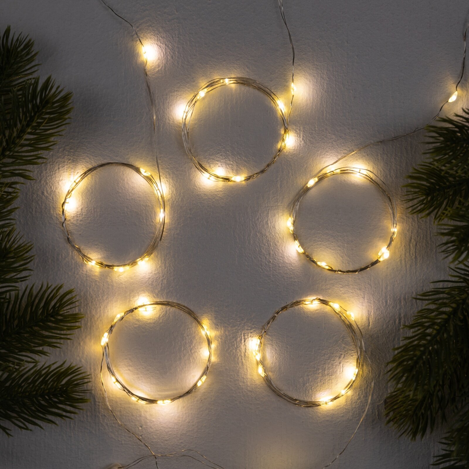 Набор гирлянд «Нить» 1 м роса, IP20, серебристая нить, 10 LED, свечение тёплое белое, 3 режима, (в комплекте), 5 шт.