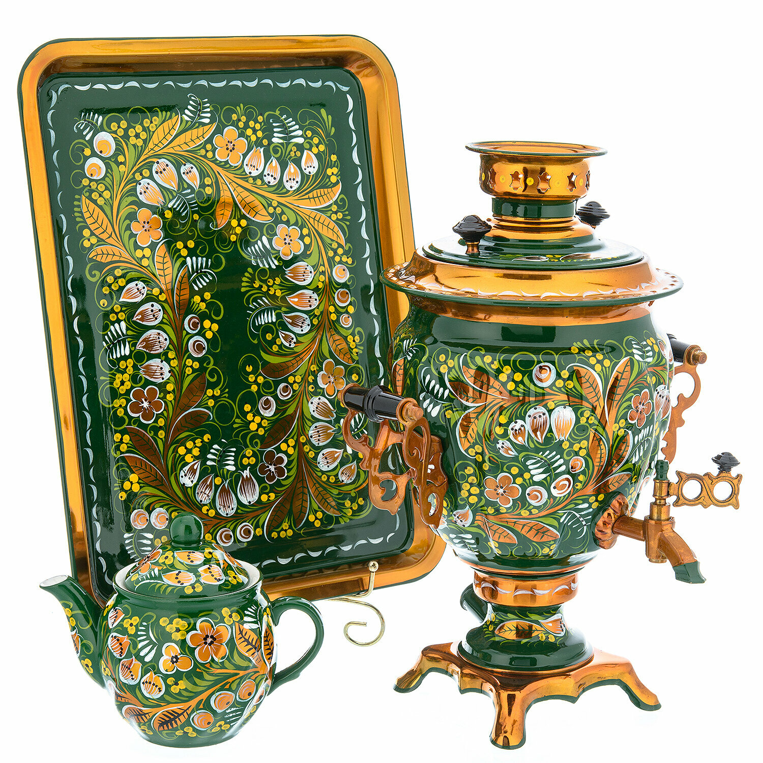 Самовар электрический 3 л "Ландыш". Форма Желудь. Хохлома