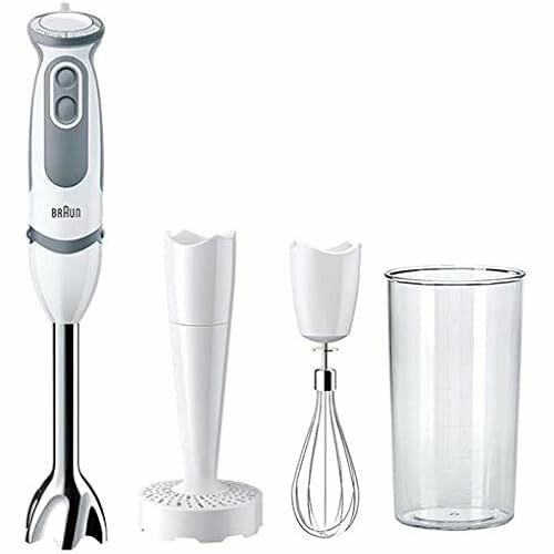 Ручной блендер Braun MultiQuick 5 Vario MQ 5207WH палочка для пюре с подставкой из нержавеющей стали, 1000 Вт, включает набор аксессуаров из 3 предметов, белого/серого цвета.