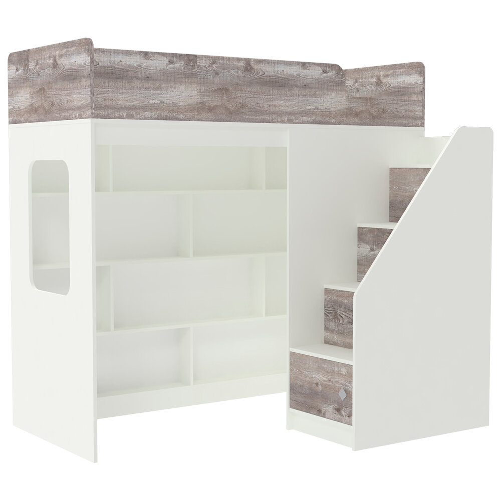 Кровать чердак Л-С603.3 75x175 Белый Бетон