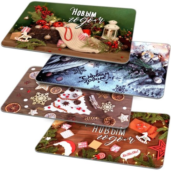 Доска разделочная/Подставка под горячее Мультидом "С Новым годом!" VL2-275, 18х28см, стекло, в ассортименте