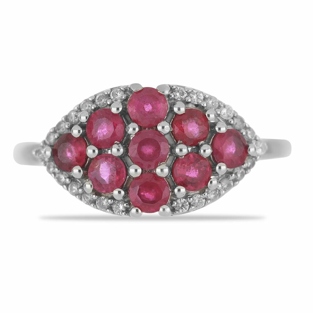 Кольцо, серебро, 925 проба, родирование, циркон, рубин