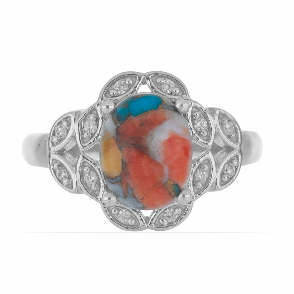 Кольцо, серебро, 925 проба, родирование, циркон, бирюза