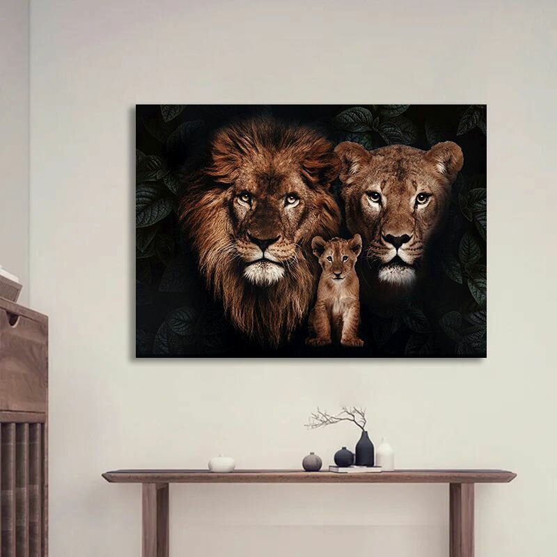 Картина "Лев и львица", 40x60 см, на подрамнике, дерево, холст