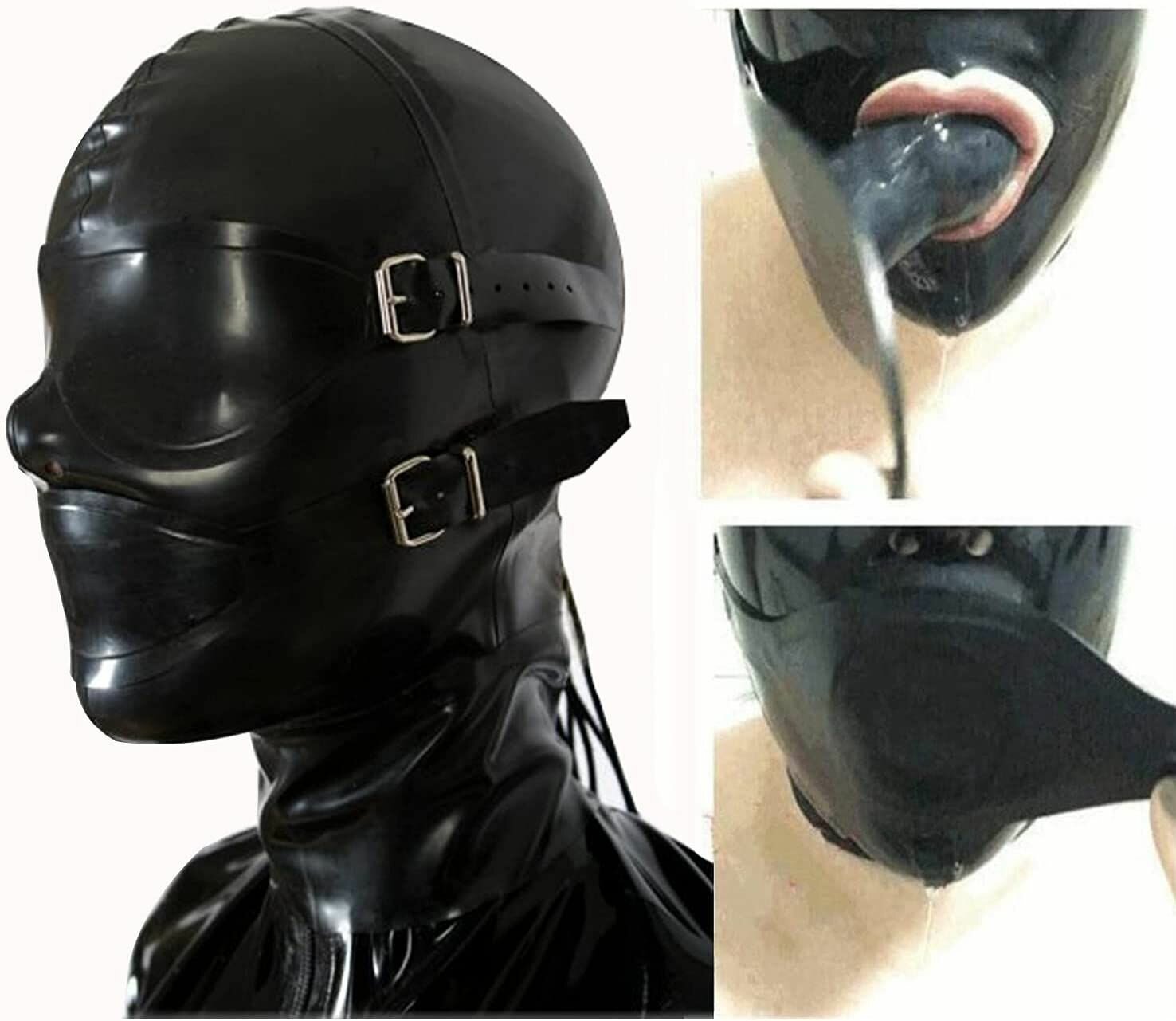 Маска БДСМ, 100% Латексная Резиновая SM Фетиш Дилдо Пенис Заглушка, XL, черный