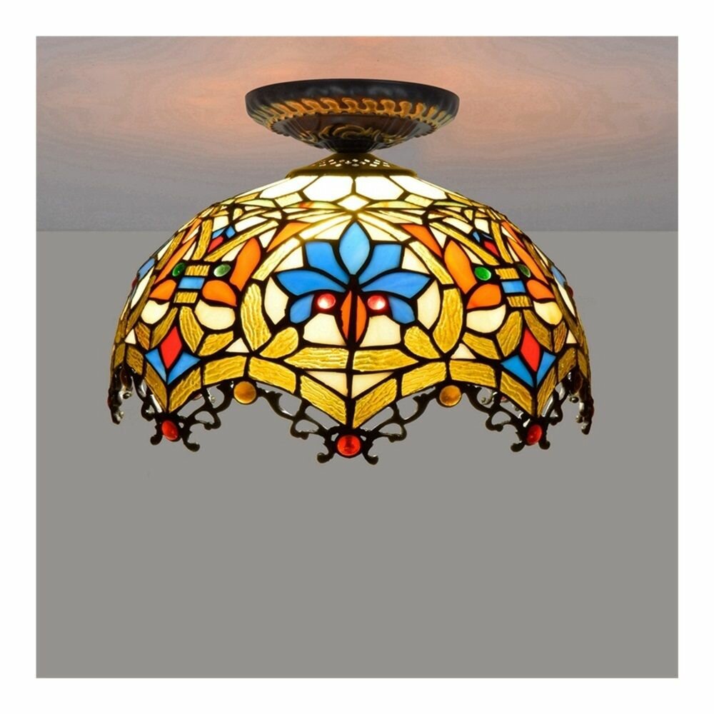 Витражный светодиодный потолочный светильник Тиффани в стиле ретро