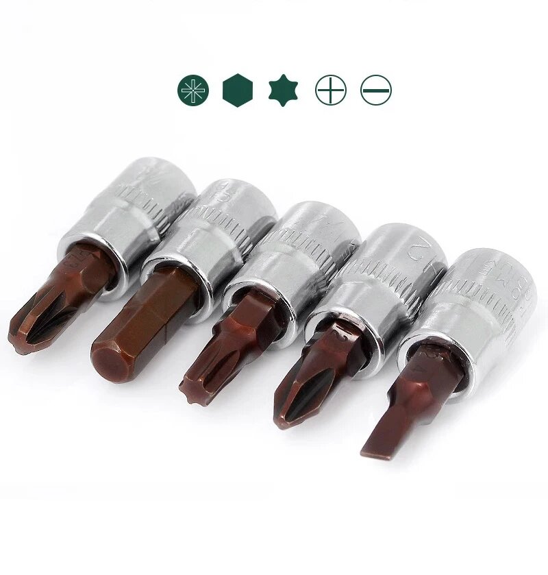 Насадки Torx Riesba 1/4 дюйма T8 T10 T15 T20 T25 T27 T30 T40 T45 T50 PH1 PZ1 H5 H6 H8 — фото 1