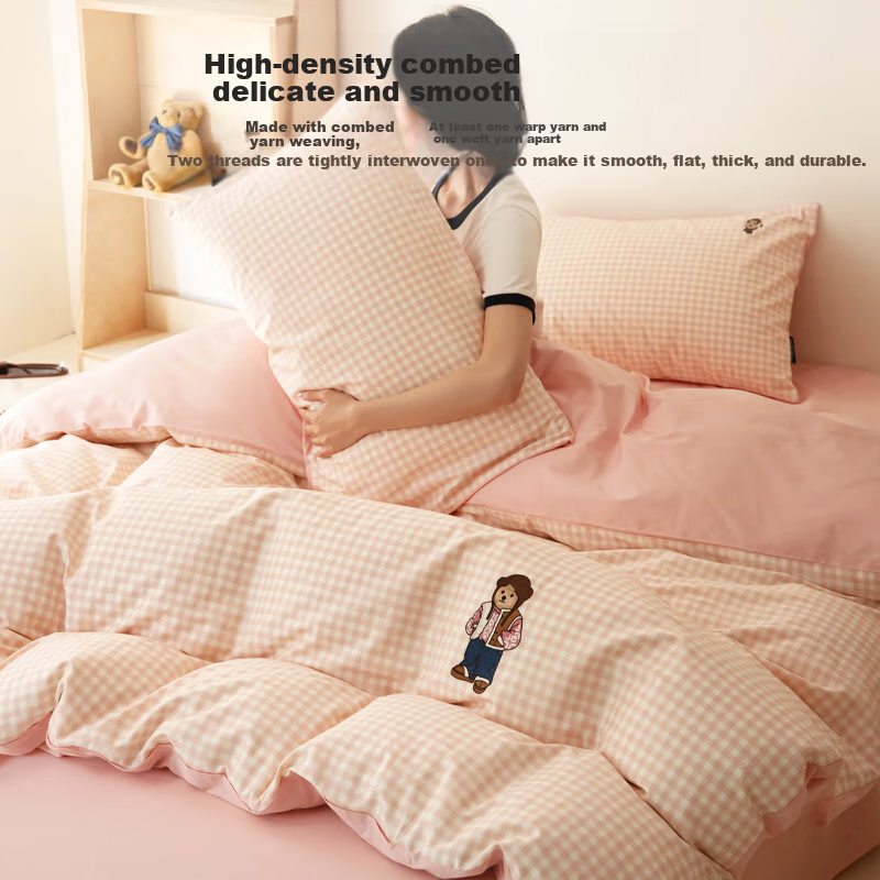 TEENIE WEENIE Teddy Bear Winter Four-Piece Set A Class 100% Cotton Fitted Sheet Cover Bed Sheet Duvet Cover Bedding Three-Piece Set