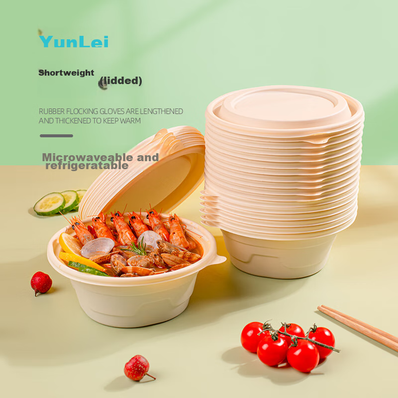 Yunlei биоразлагаемые миски из кукурузного крахмала с крышками 800 мл 10 наборов безопасные для микроволновки для