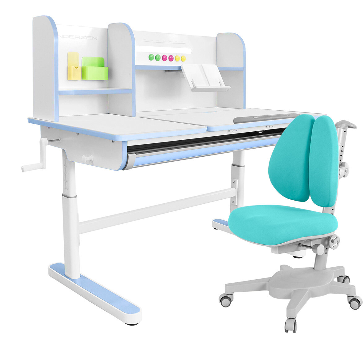 Комплект Kinderzen Gaudi Plus парта + кресло белый/голубой c голубым креслом Anatomica Armata Duos