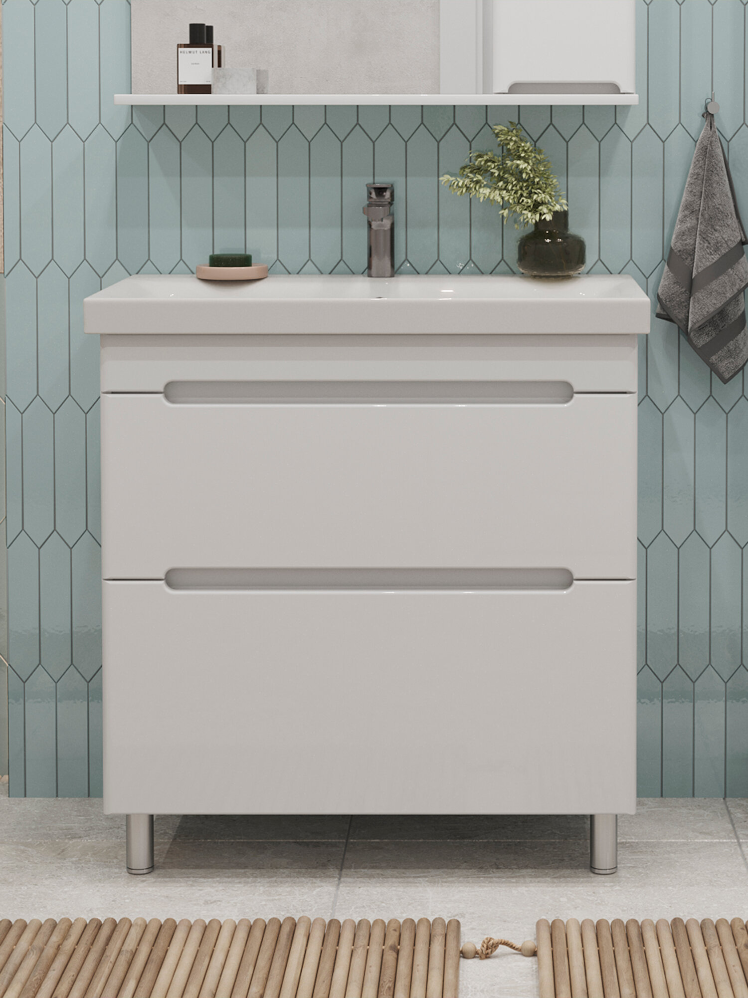 Тумба напольная SanStar Адель 80 с раковиной Moduo 80 (комплект) для ванной комнаты, белая