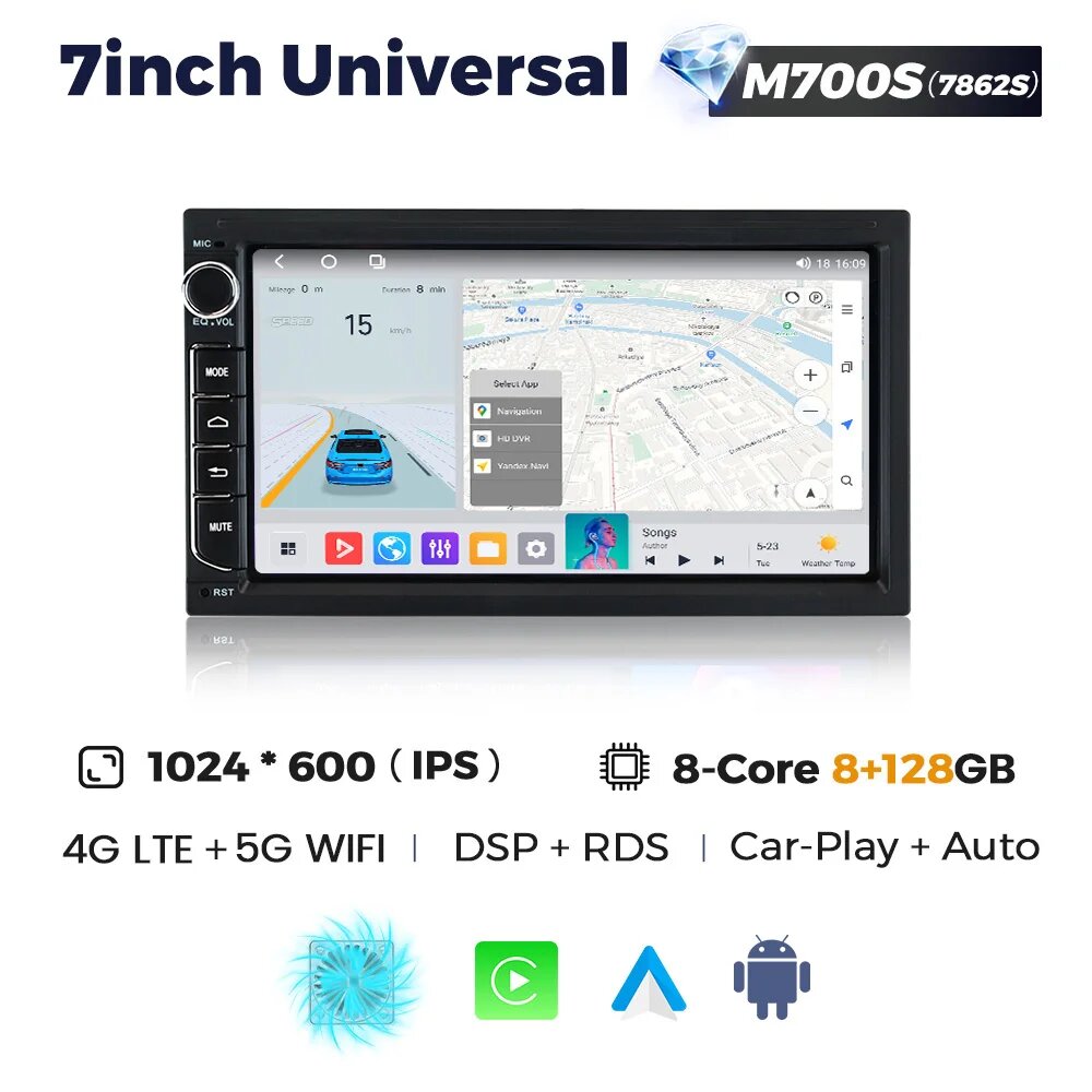 MEKEDE 7-дюймовый универсальный 2Дин Android автомагнитола 8-ядерный 8G+256G M700S 8-128