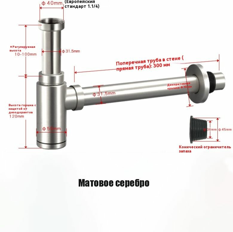 Сифон для раковины золото матовое