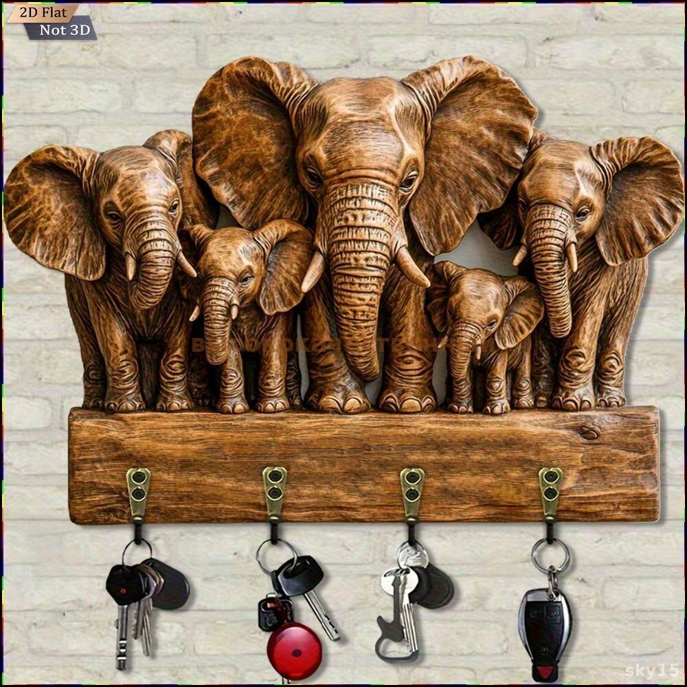 Эксклюзивная ключница настенная Слон с 4 крючками, стильный презент на новоселье и декор для вашей прихожей