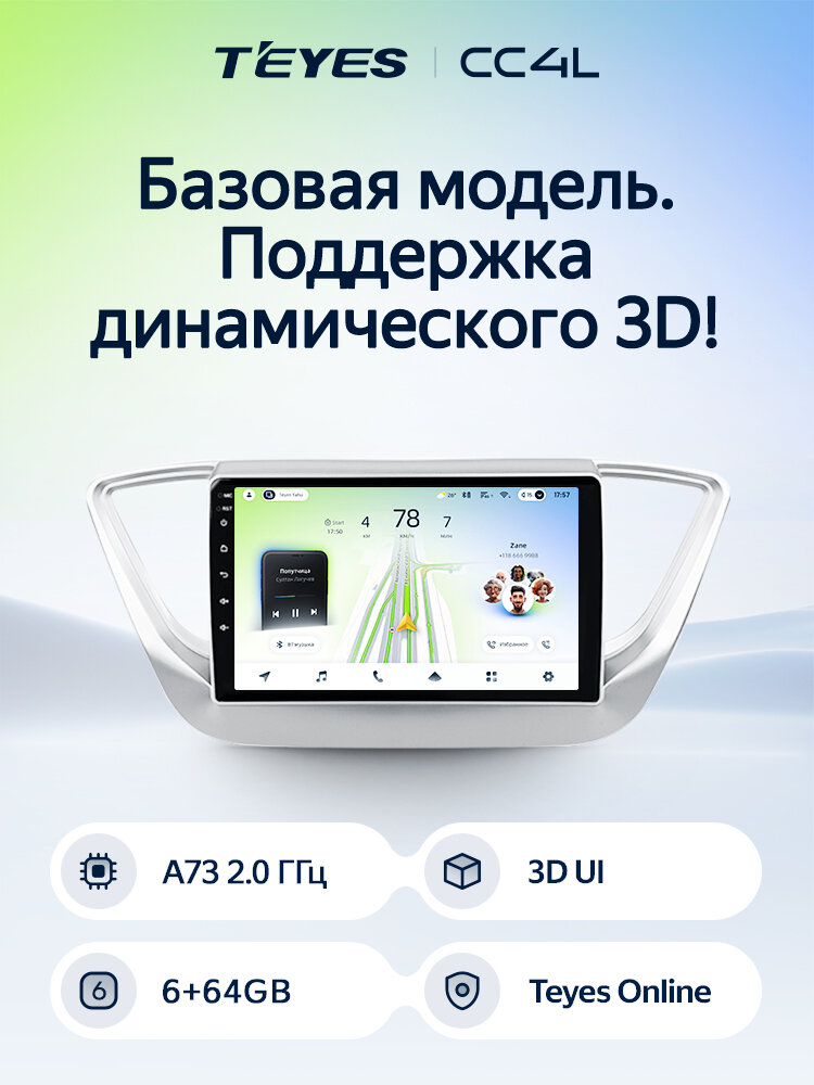Магнитола TEYES CC4L 6/64 ГБ For Хендай Солярис 2 For Hyundai Solaris 2 2017 - 2020 A