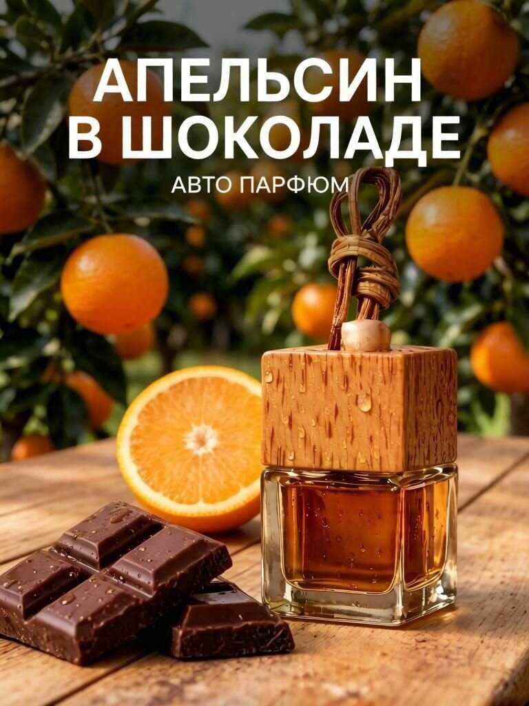 Ароматизатор в машину AromaZen, Апельсин в шоколаде, стойкий парфюм в авто, клипса на дефлектор + подвес на зеркало, 8мл