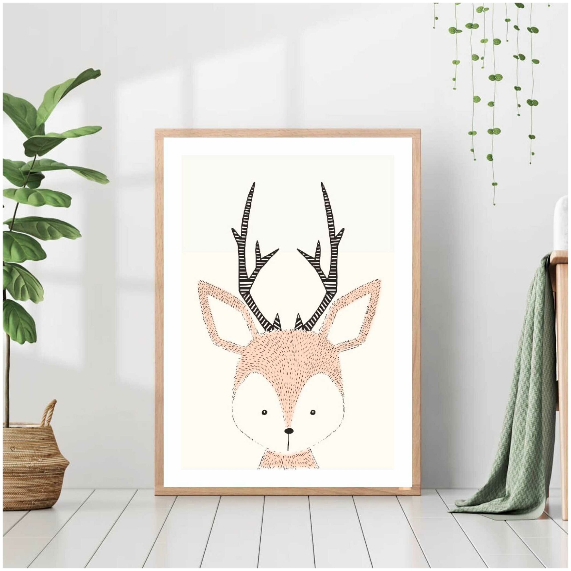 Постер "Олень, животные рисунок для детской комнаты" 40x50 без рамки на стену для интерьера