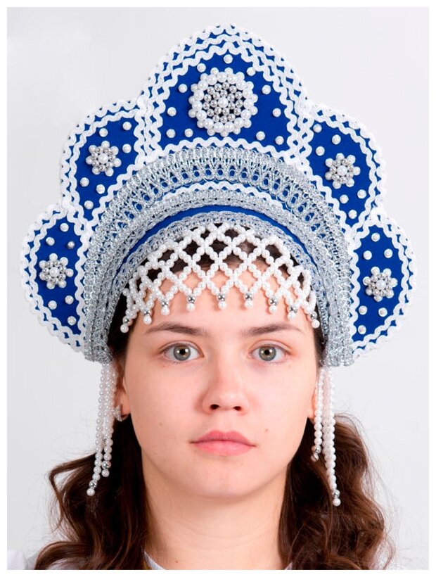 Кокошник "Яна" (Цв: Синий-Белый )
