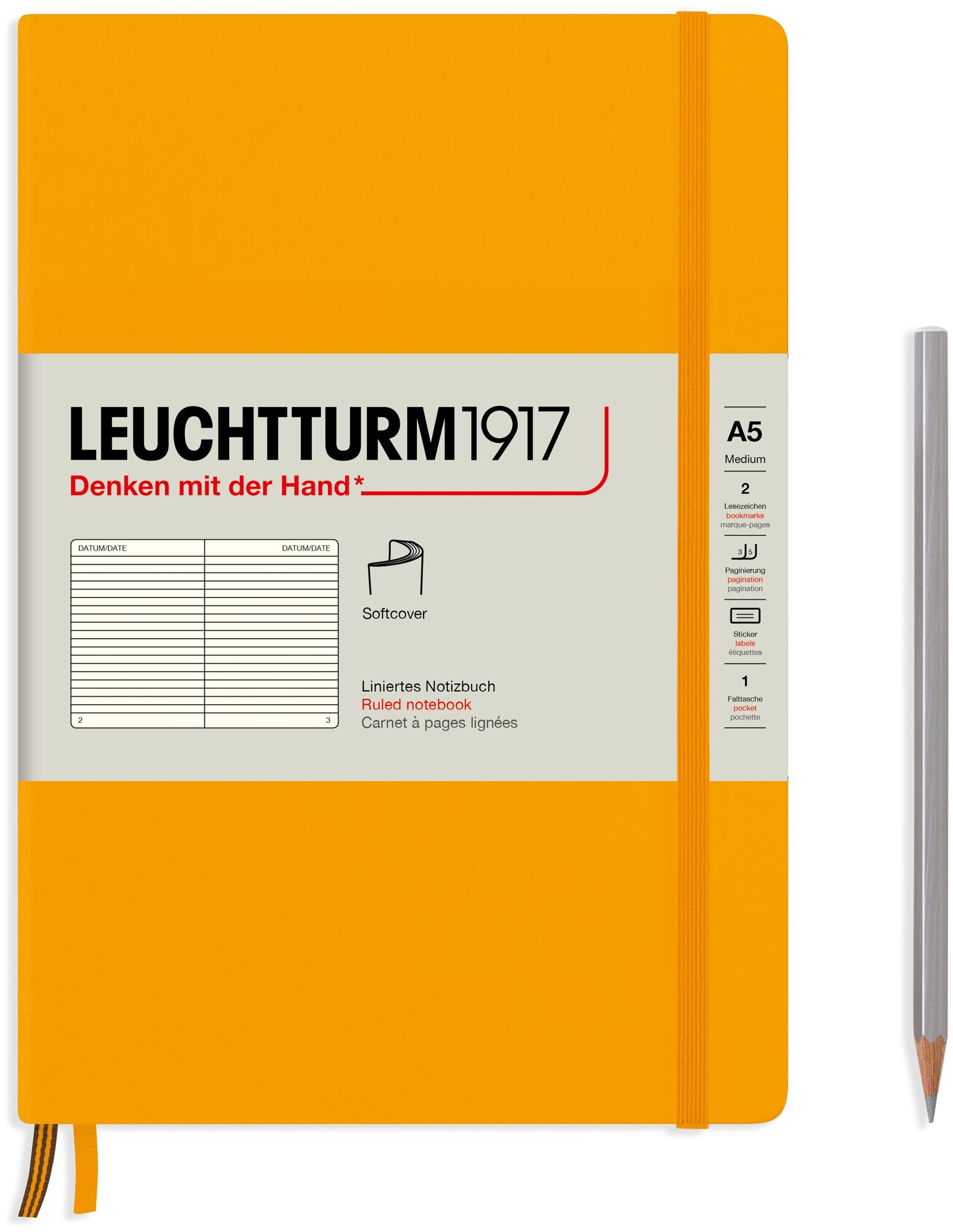 Записная книжка Leuchtturm Rising Colours А5 (в линейку), теплый желтый