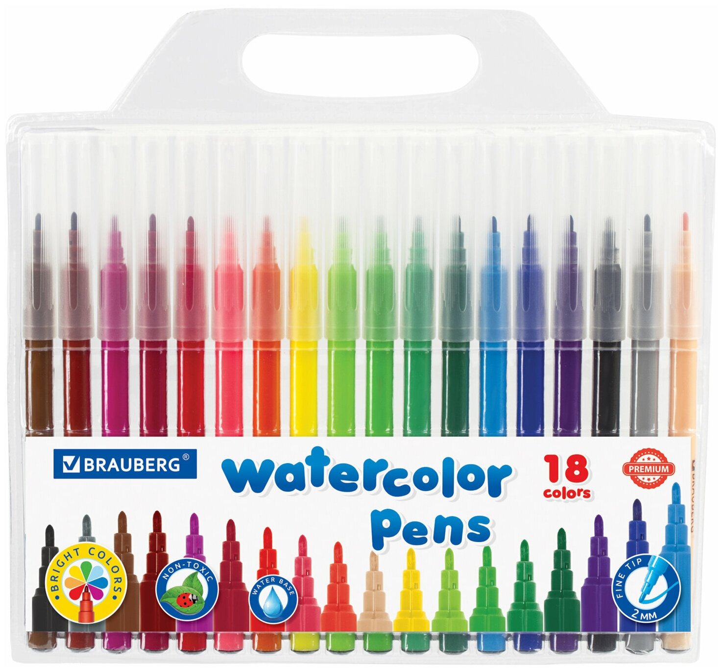 Фломастеры BRAUBERG "PREMIUM", 18 цветов, классические, вентилируемый колпачок, ПВХ-упаковка с европодвесом, 151935