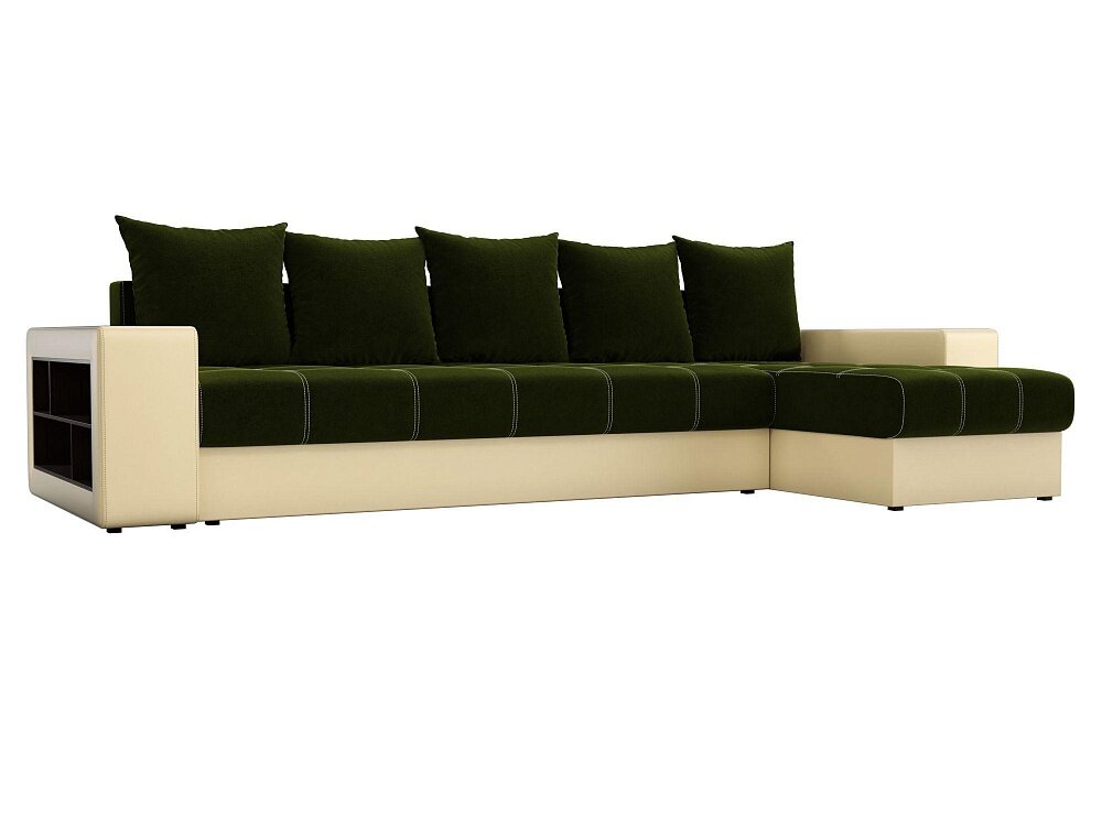 Угловой диван Дубай (Марго) Зелено-Бежевый Правый, еврокнижка, 300х160х82 см, с ящиком для белья