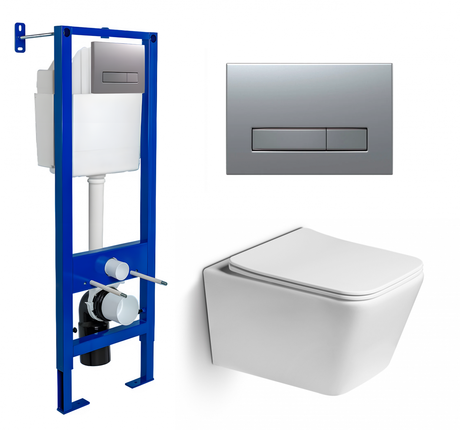 Комплект 3 в 1 инсталляция Berges Atom Line 410 + Унитаз подвесной SantiLine SL-5007 + кнопка хром матовая