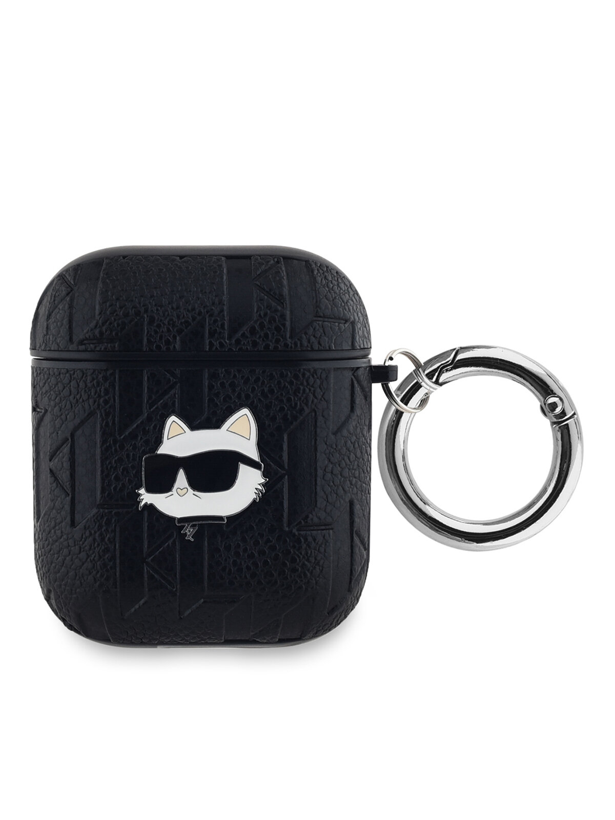 Lagerfeld для Airpods 1/2 чехол PU Saffiano Monogram with ring NFT Metal Head Choupette Black