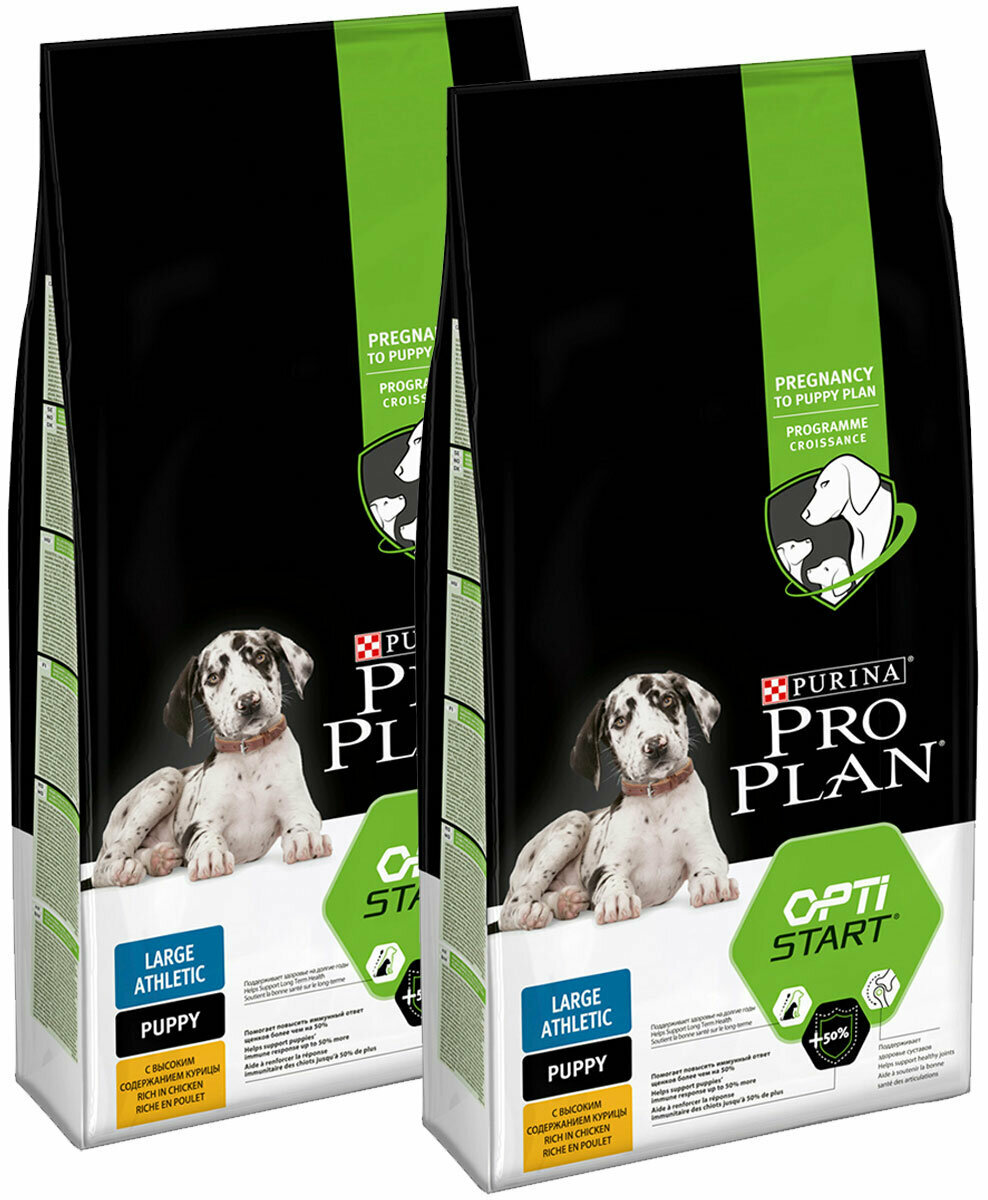 PRO PLAN OPTISTART PUPPY LARGE ATHLETIC для щенков крупных пород атлетического телосложения с курицей и рисом (12 + 12 кг)