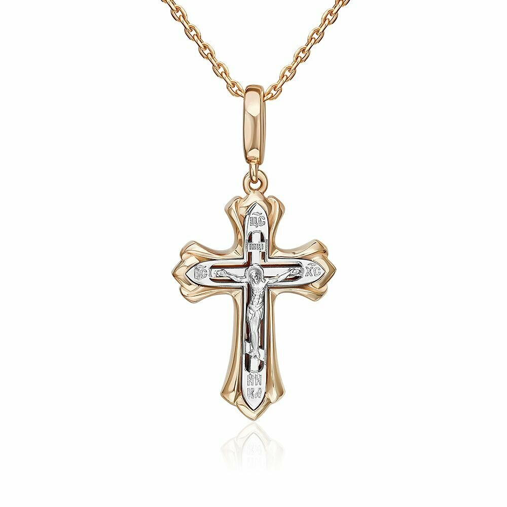 Крестик, комбинированное золото, 585 проба, родирование