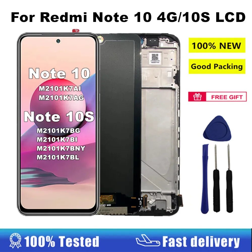 Дисплей AMOLED 6,43 дюйма для Xiaomi Redmi Note 10, ЖК-дисплей с сенсорным экраном и дигитайзером для Redmi Note 10S, M2101K7AI, M2101K7BG