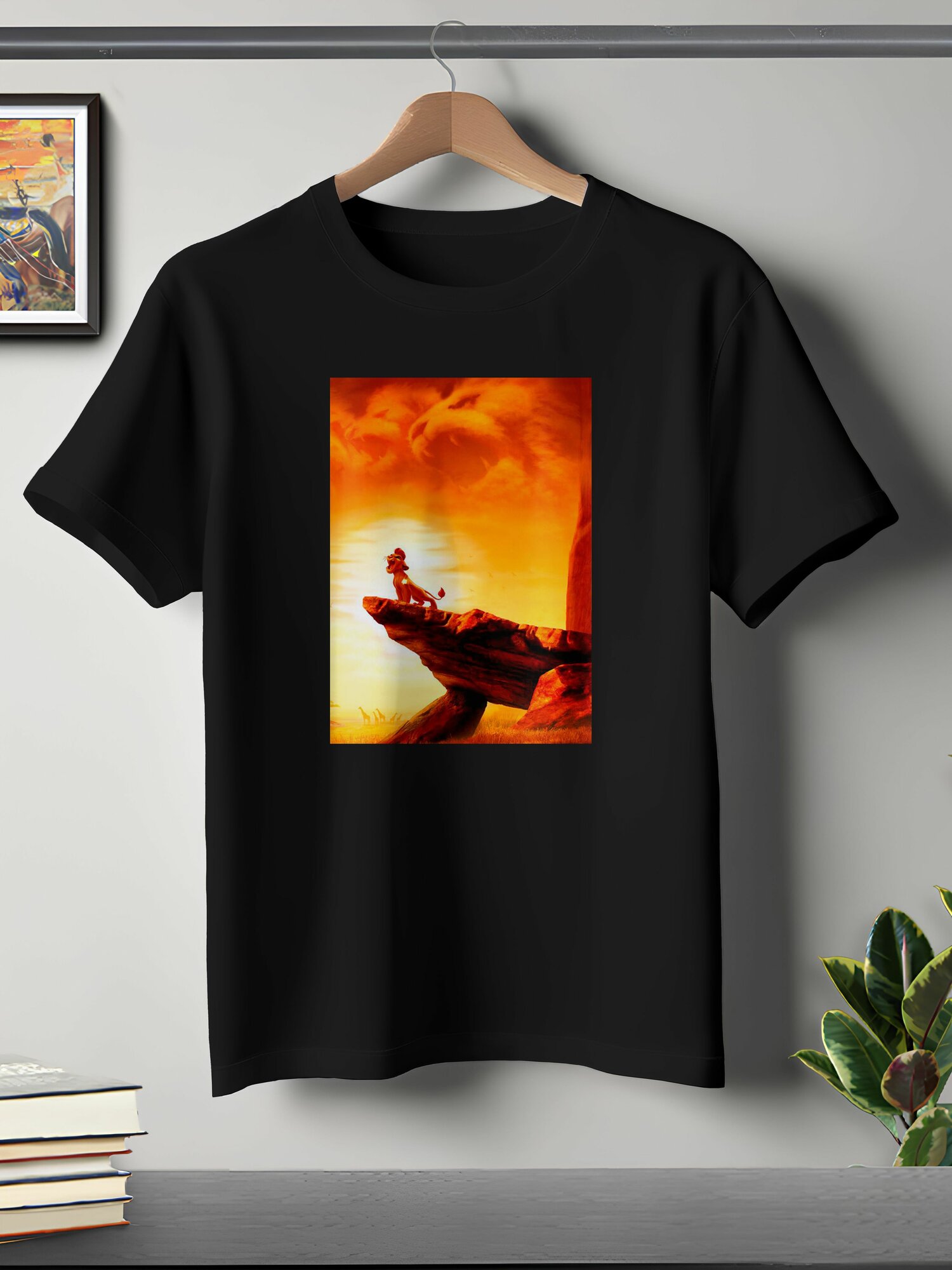 Футболка ONEQ унисекс 50-52 (XL) размер с принтом Король Лев, черная