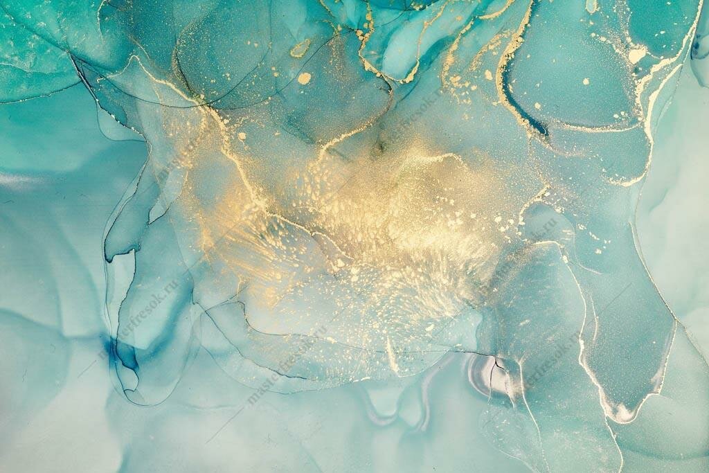 Фотообои Флюид арт голубое золото 9-1037-S-Флок 270 x 200 см (ВхШ) Бесшовные, флизелиновые, влагостойкие обои MasterFresok