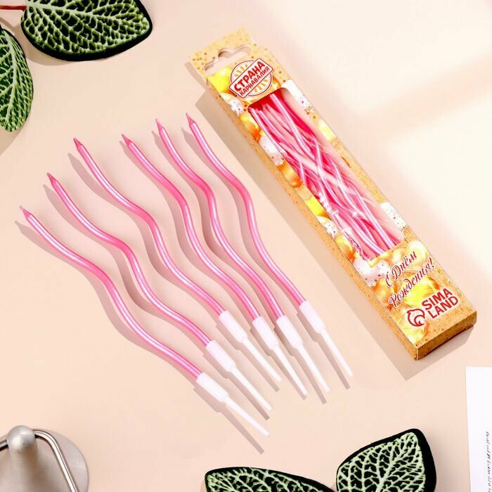 Свечи для торта волнистые розовые, 12 см, 6 шт.