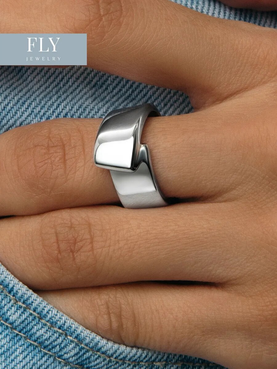 Кольцо широкое, серебро, 925 проба, родирование