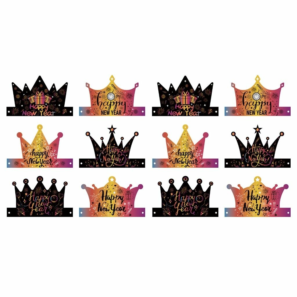 Украшение вечеринки, Новорожденческие цветные бумажные шляпы - шляпа 2 - 12 шт, 1 набор