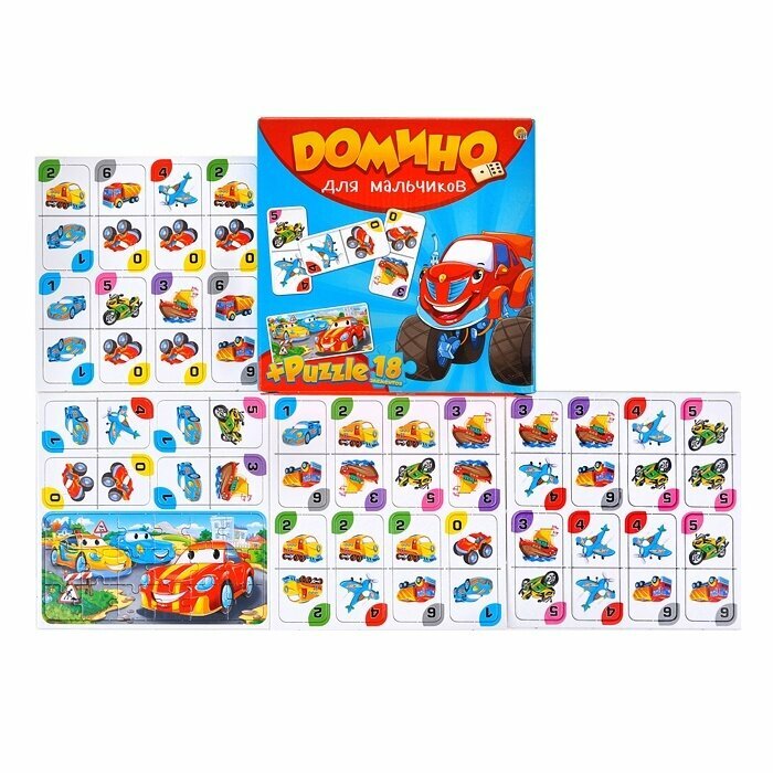Домино Рыжий кот и пазлы (18 элементов) Для мальчиков (ИН-6756)