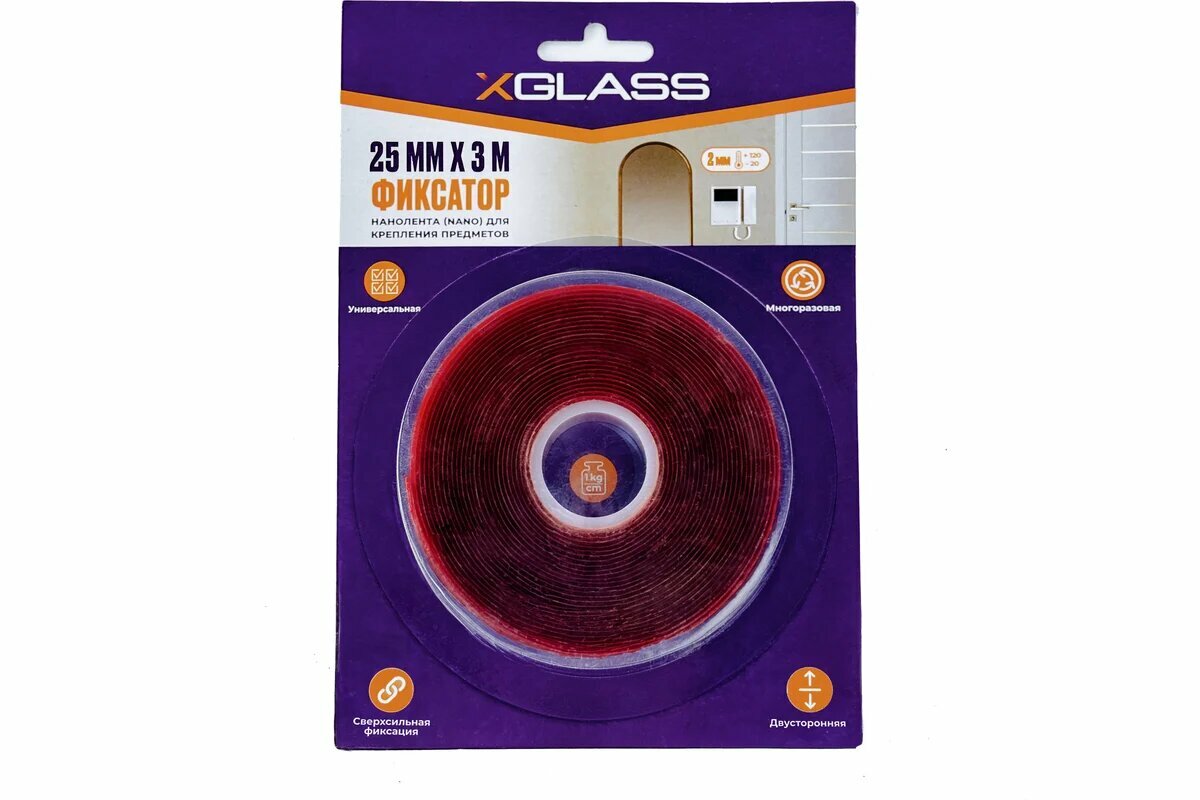 XGLASS прозрачная двусторонняя нано-лента 25 мм × 3 м для стеклянных изделий 160549