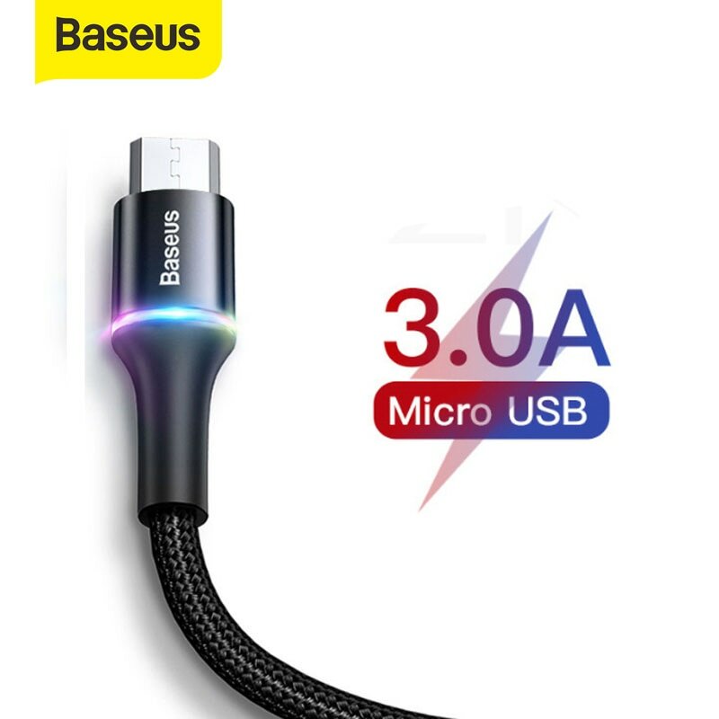 Кабель Baseus Micro USB 2A 3A для быстрой зарядки, зарядное устройство со светодиодной подсветкой, мини-кабель USB 3M дл