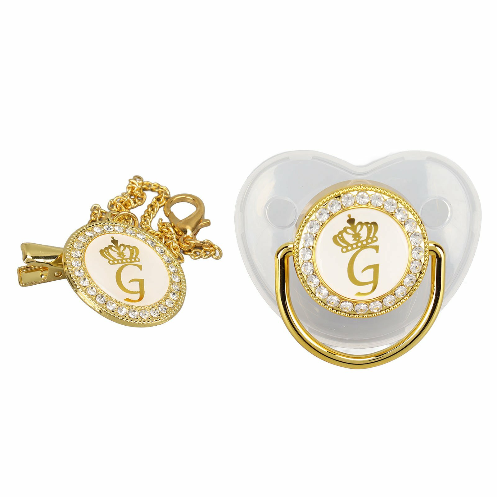 Детская соска-пустышка для прорезывания зубов, соска с золотыми стразами и буквами для купания ребенка, крещение G