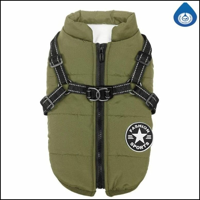 Эксклюзивная утепленная куртка для собак с интегрированной упряжью, водонепроницаемая модель для зимней одежды питомцев