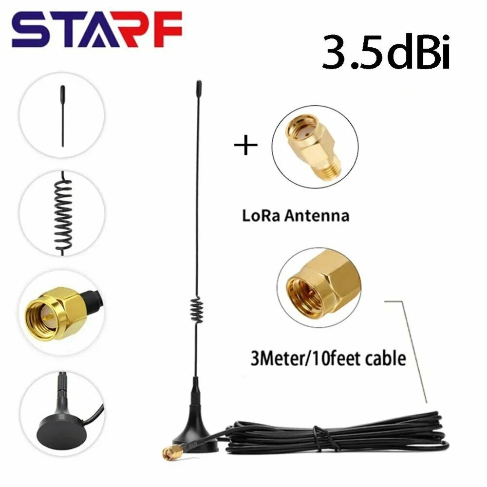 Магнитное основание 868 МГц 3,5 дБи для LoRa LoRaWAN для SMA Антенны с 3-метровым кабелем