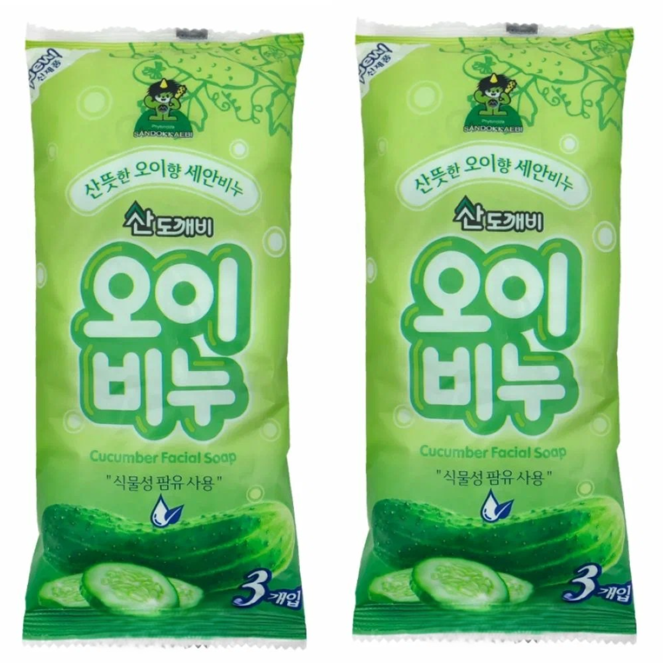 Косметическое туалетное мыло для лица Sandokkaebi, на основе плодов масличной пальмы, с ароматом огурца, 80г х 3шт, 2 уп