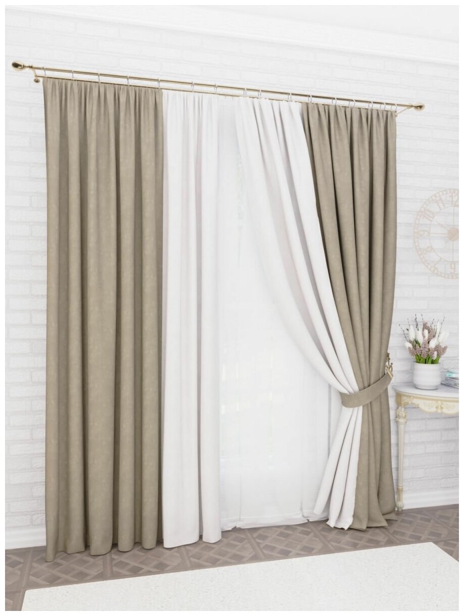 Комплект штор 240х270 см - 2шт бежевый / белый, канвас, для гостиной, для спальни, детской и кухни, плотные, ночные