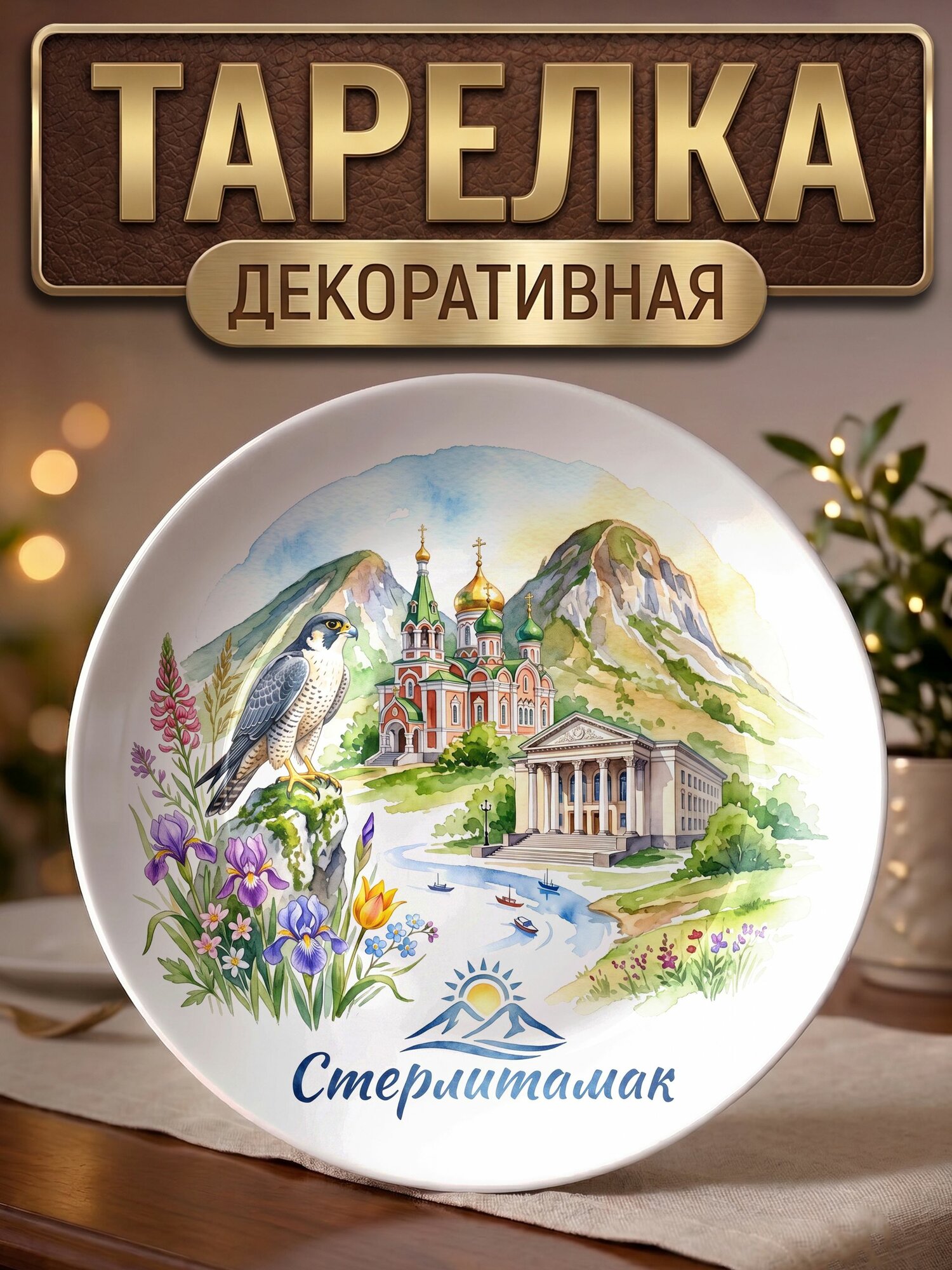 Тарелка декоративная Стерлитамак акварелью