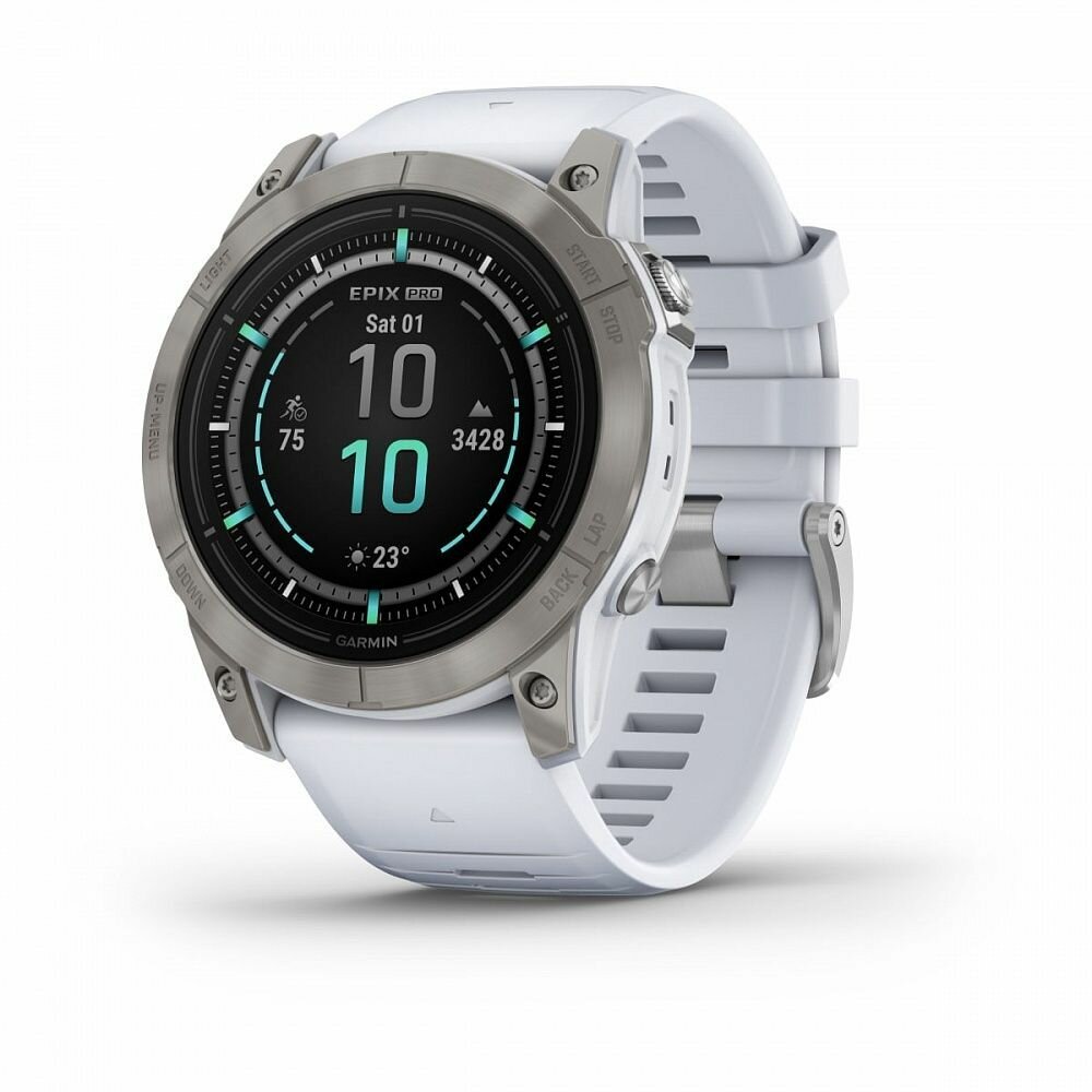 Часы Garmin EPIX PRO (Gen 2) 010-02804-11 Sapphire Edition 51 мм, титановый белый, DLC, белый силиконовый ремешок