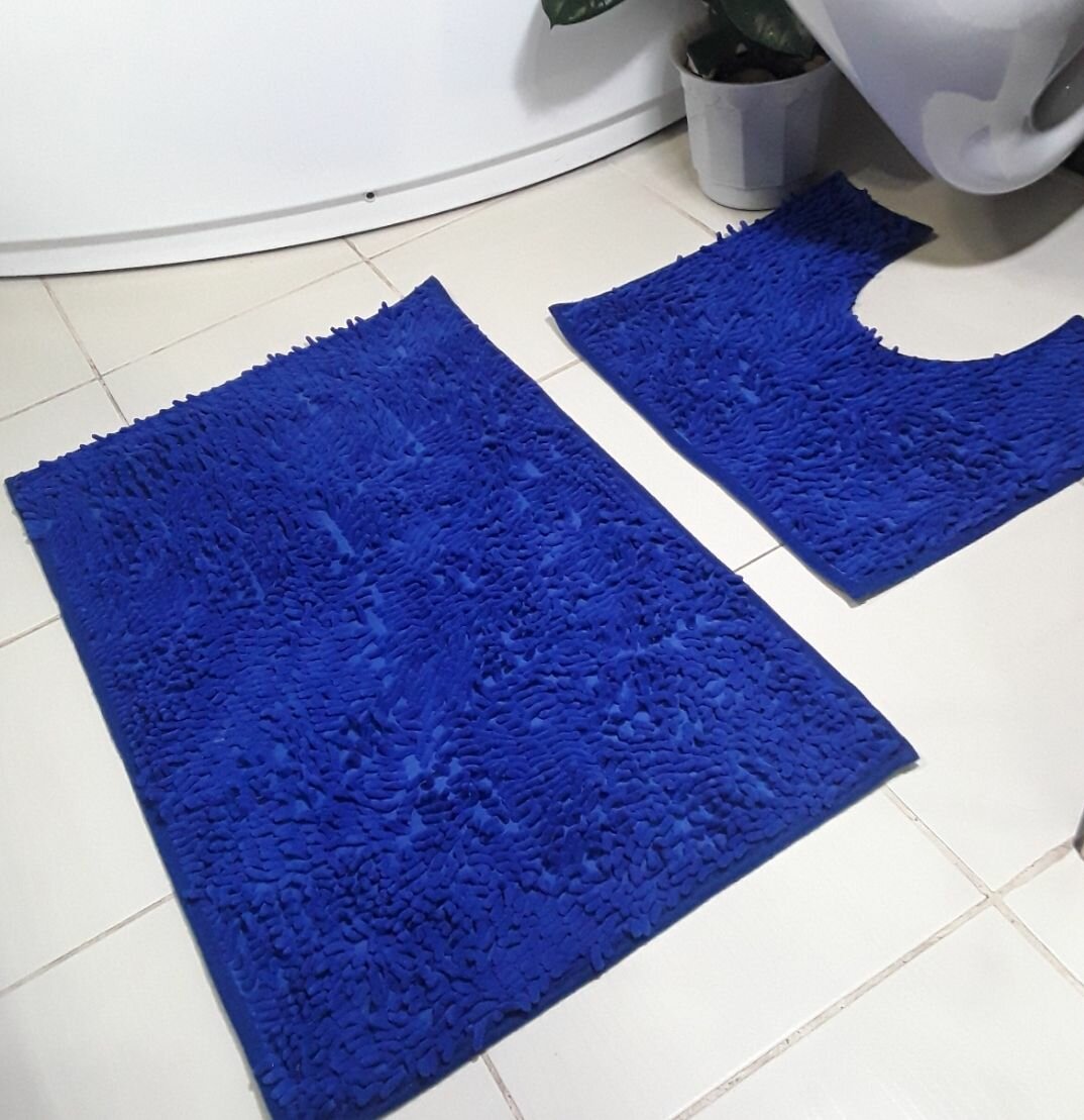 Коврики для ванной и туалета из микрофибры ( Темно синий цвет )
