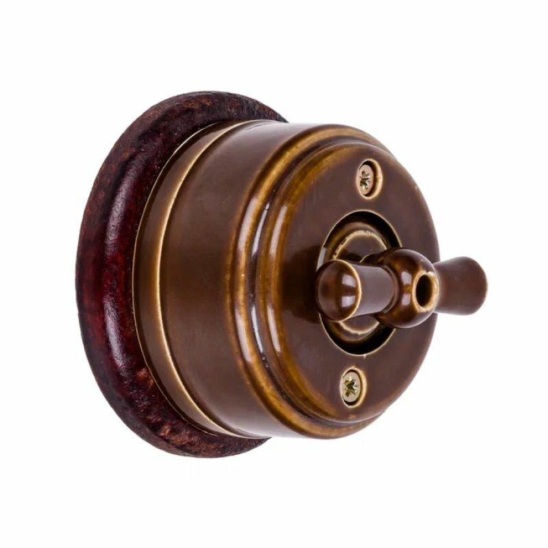 Выключатель ретро одноклавишный (проходной) керамический с ручкой бантик, серия карамель, подрозетник вишня Zion