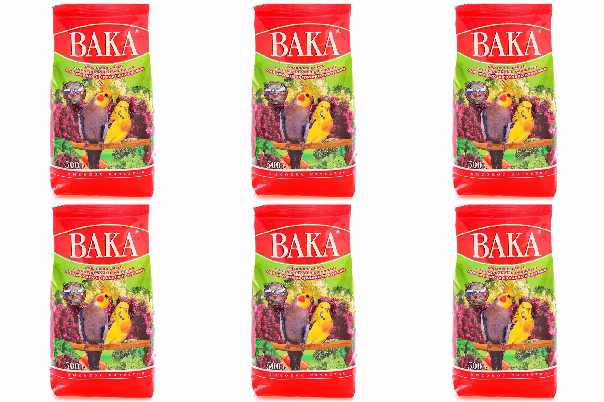 Вака Корм для мелких и средних попугаев с минералами и овощами 500г,6 шт